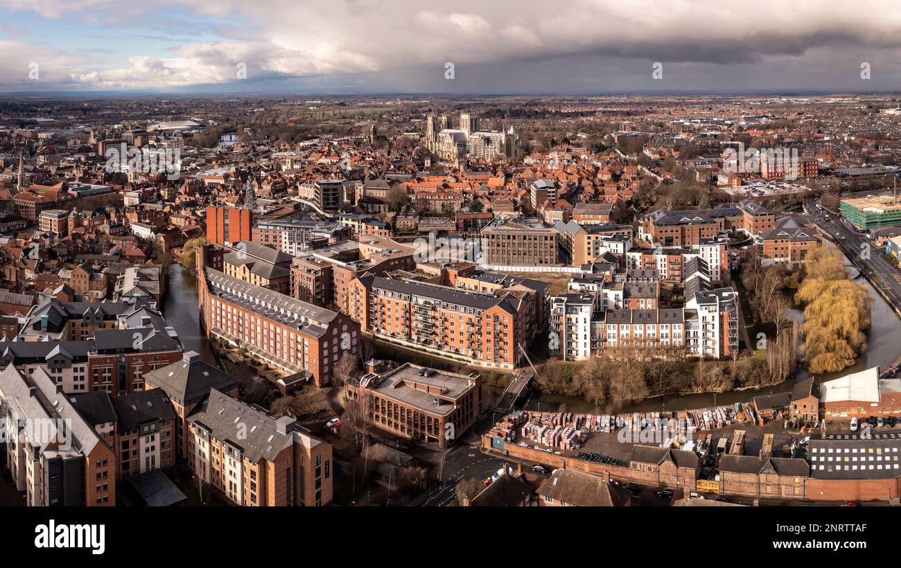 An aerail landscape view of York cityscape skyline in North Yorkshire ...