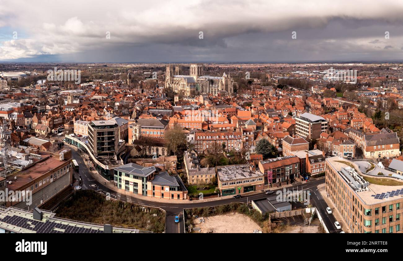 An aerial landscape view of York cityscape skyline in North Yorkshire ...