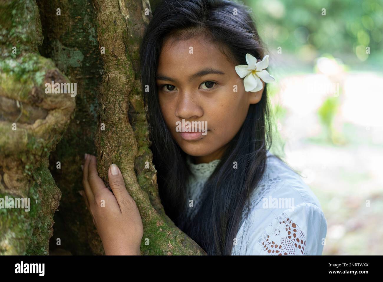 Young Tahitian Woman in missionary dress Stock Photo - Alamy