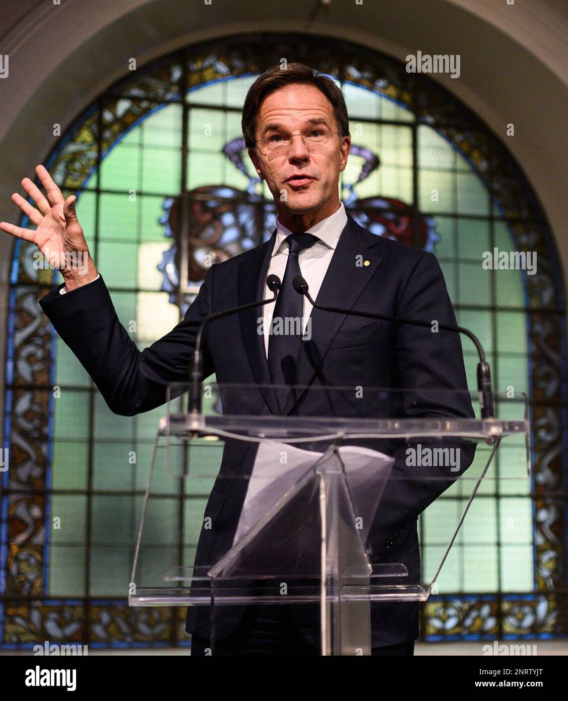 Prime Minister of Netherlands Mark Rutte speaks during a reception at ...