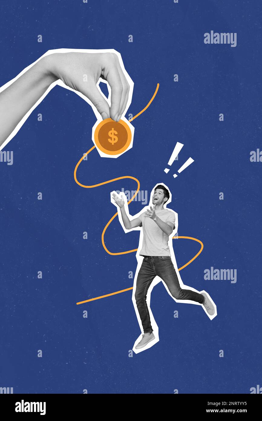 Creative collage photo picture poster artwork of joyful man worker ...