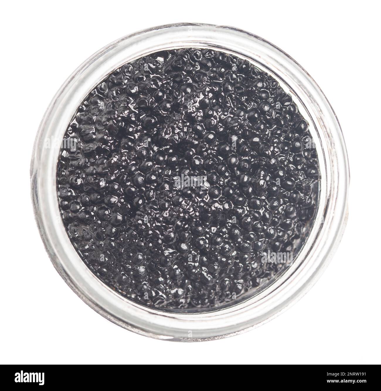 Black caviar in a glass jar top view isolated on white background Stock ...