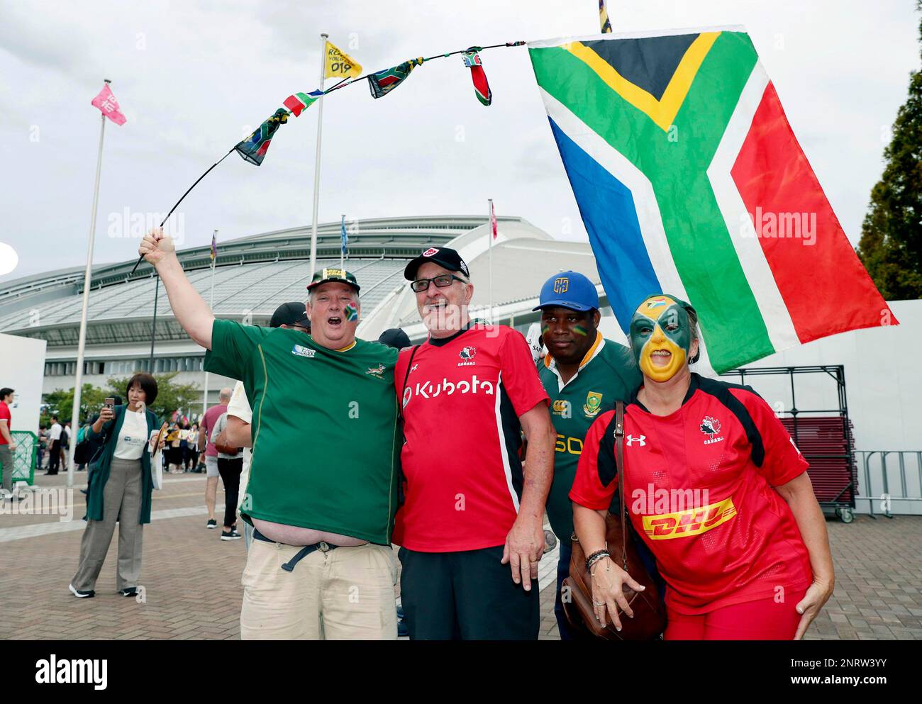 South African fans wait outside the stadium ahead of the Rugby World ...