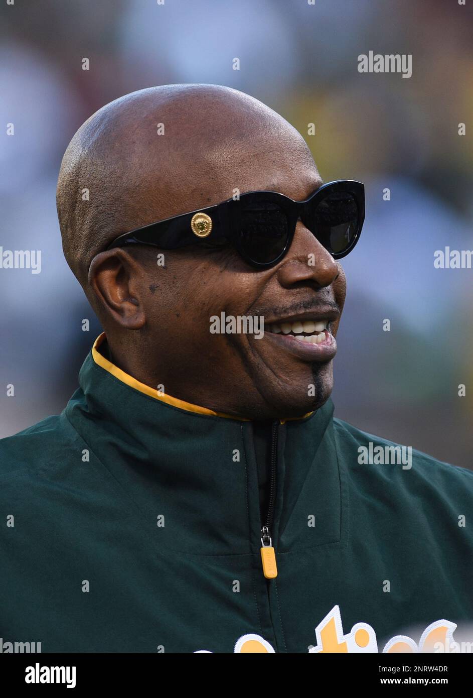 OAKLAND, CA - OCTOBER 02: MC Hammer after throwing out the first pitch ...
