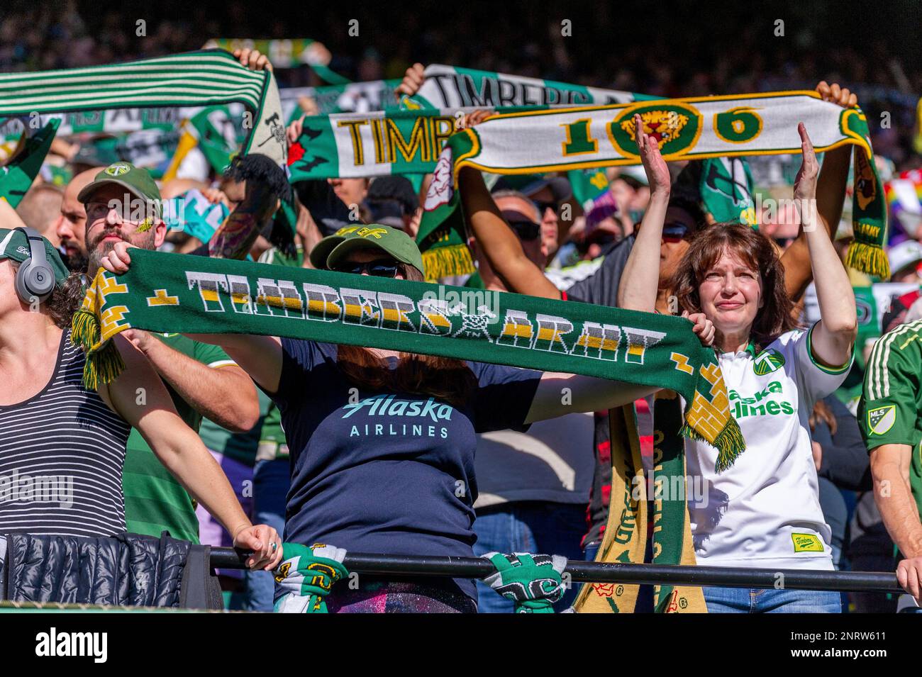 PORTLAND, OR - OCTOBER 06: Portland Timbers fans celebrate during the ...