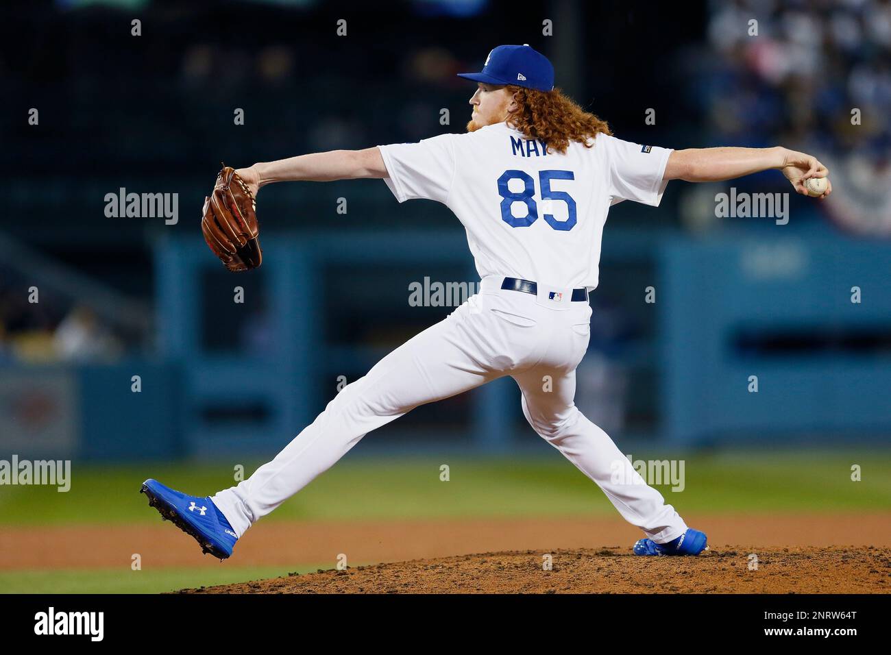 Los Angeles Dodgers pitcher Dustin May (85) on the mound during a MLB ...