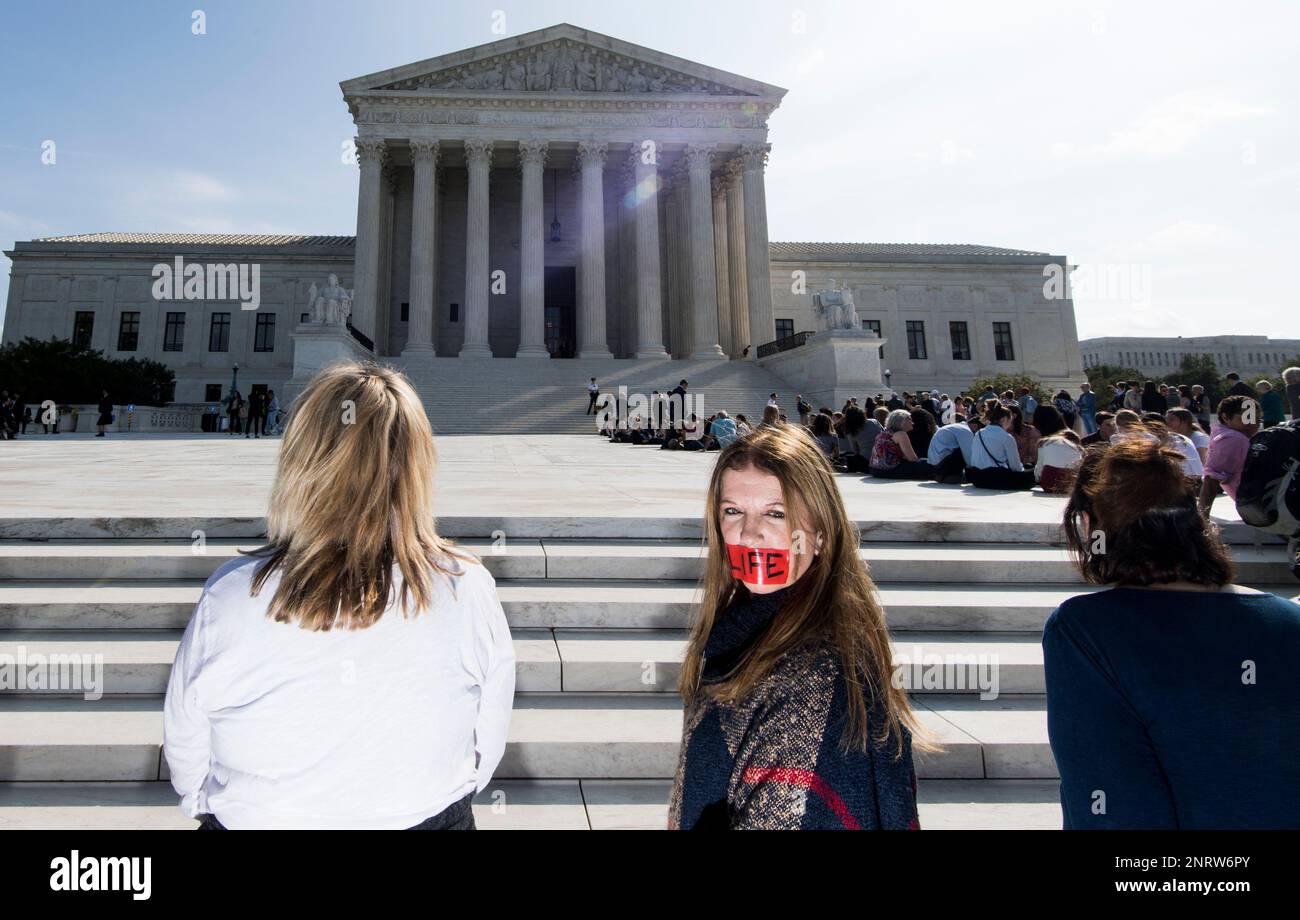 UNITED STATES - OCTOBER 7: Pro-life abortion protesters, with red tape ...