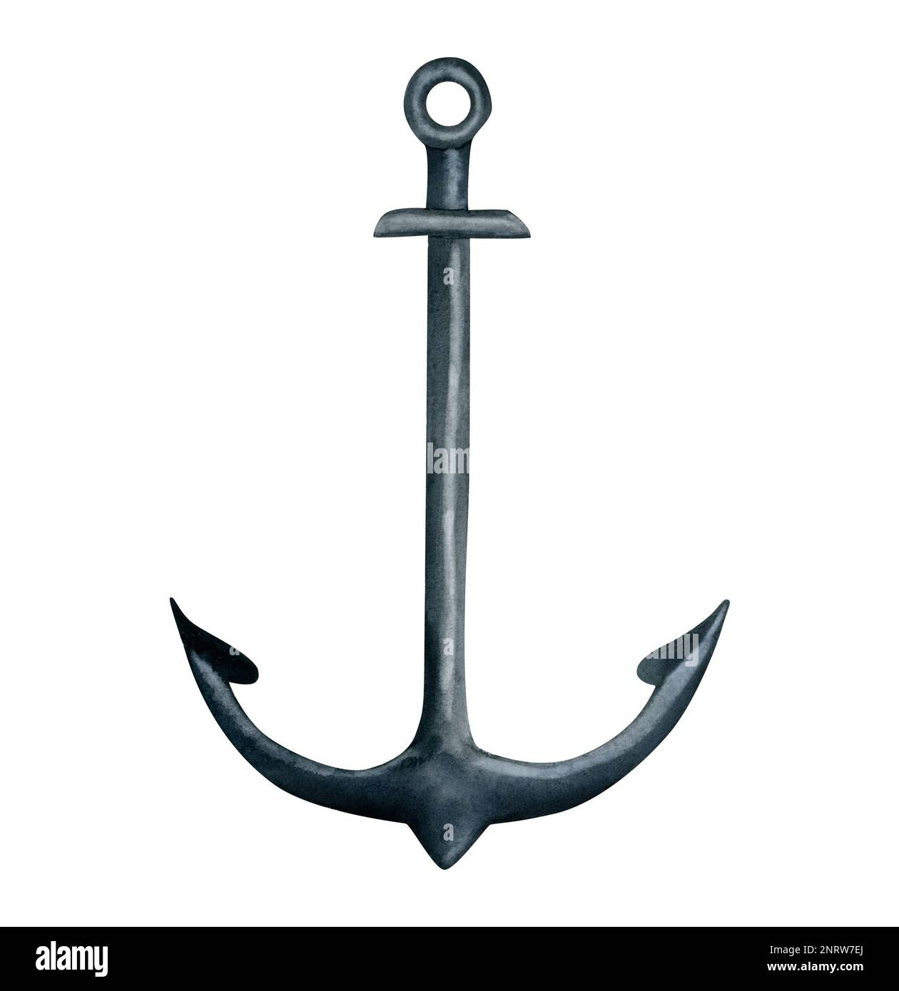 Grey metal anchor watercolor illustration isolated on white background ...