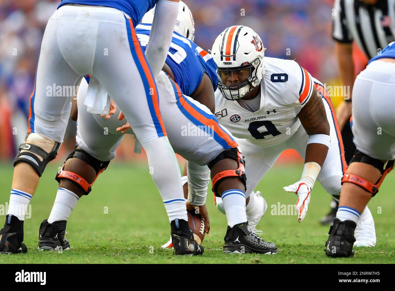 GAINESVILLE, FL - OCTOBER 05: Auburn defensive tackle Coynis Miller Jr. (8) during the second ...