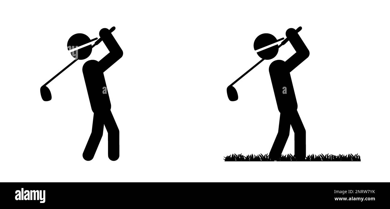 Stickman, stick figure man with golf stick. Golf player and golf course ...