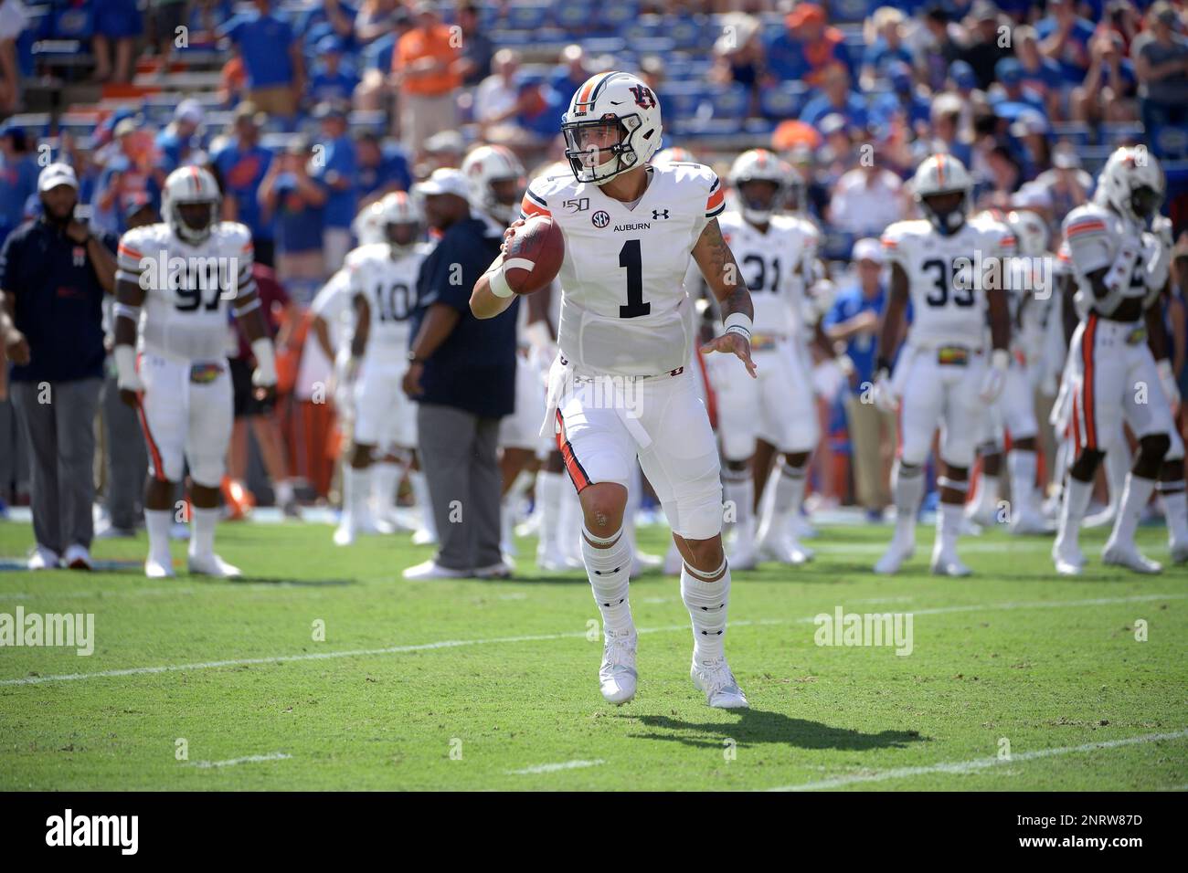 Auburn quarterback Joey Gatewood (1) runs a play during warmups before ...