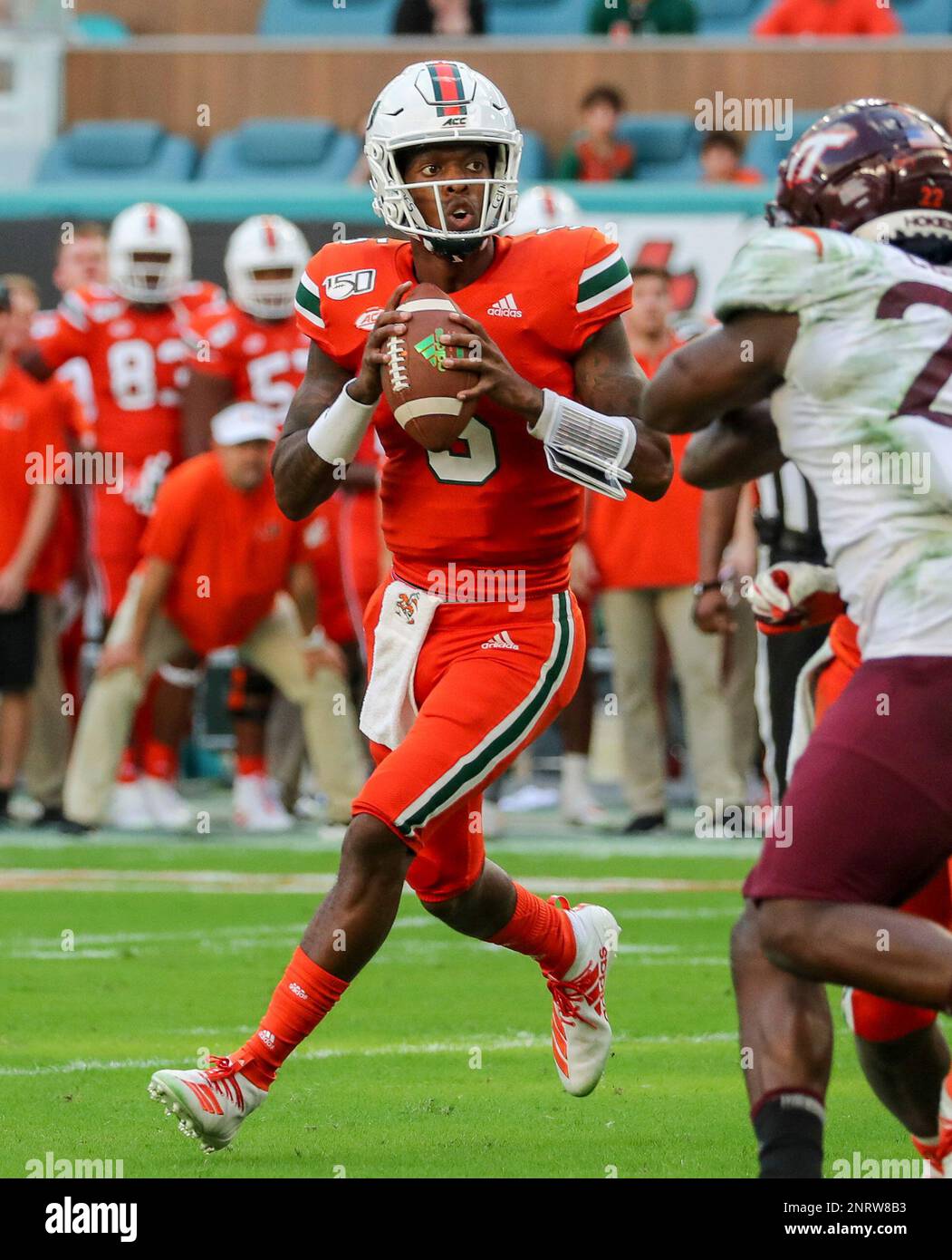 October 05, 2019: Miami Hurricanes quarterback N'Kosi Perry (5) looks ...