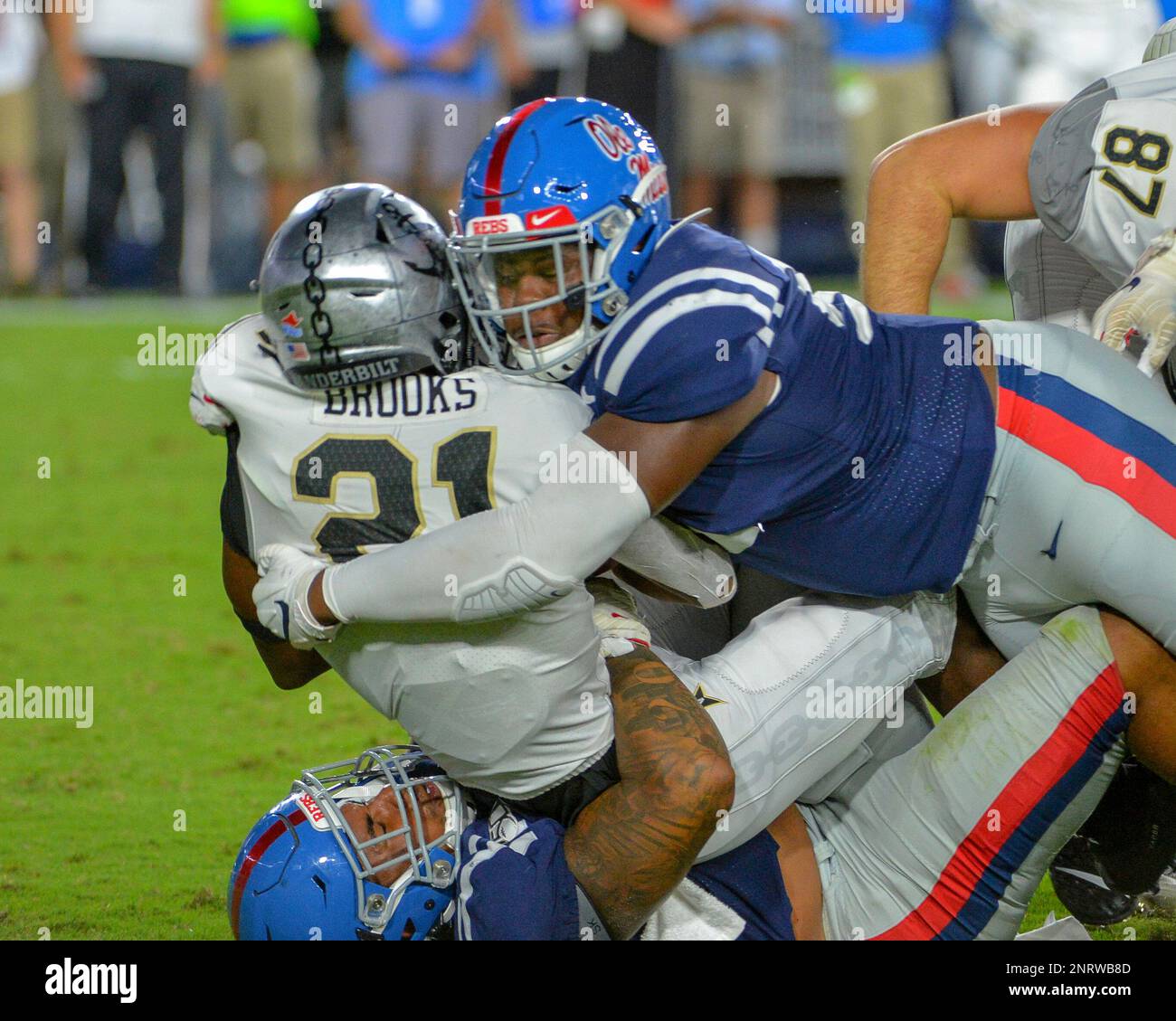 October 05, 2019: Ole' Miss tackle, Hal Northern (91)(top), and ...