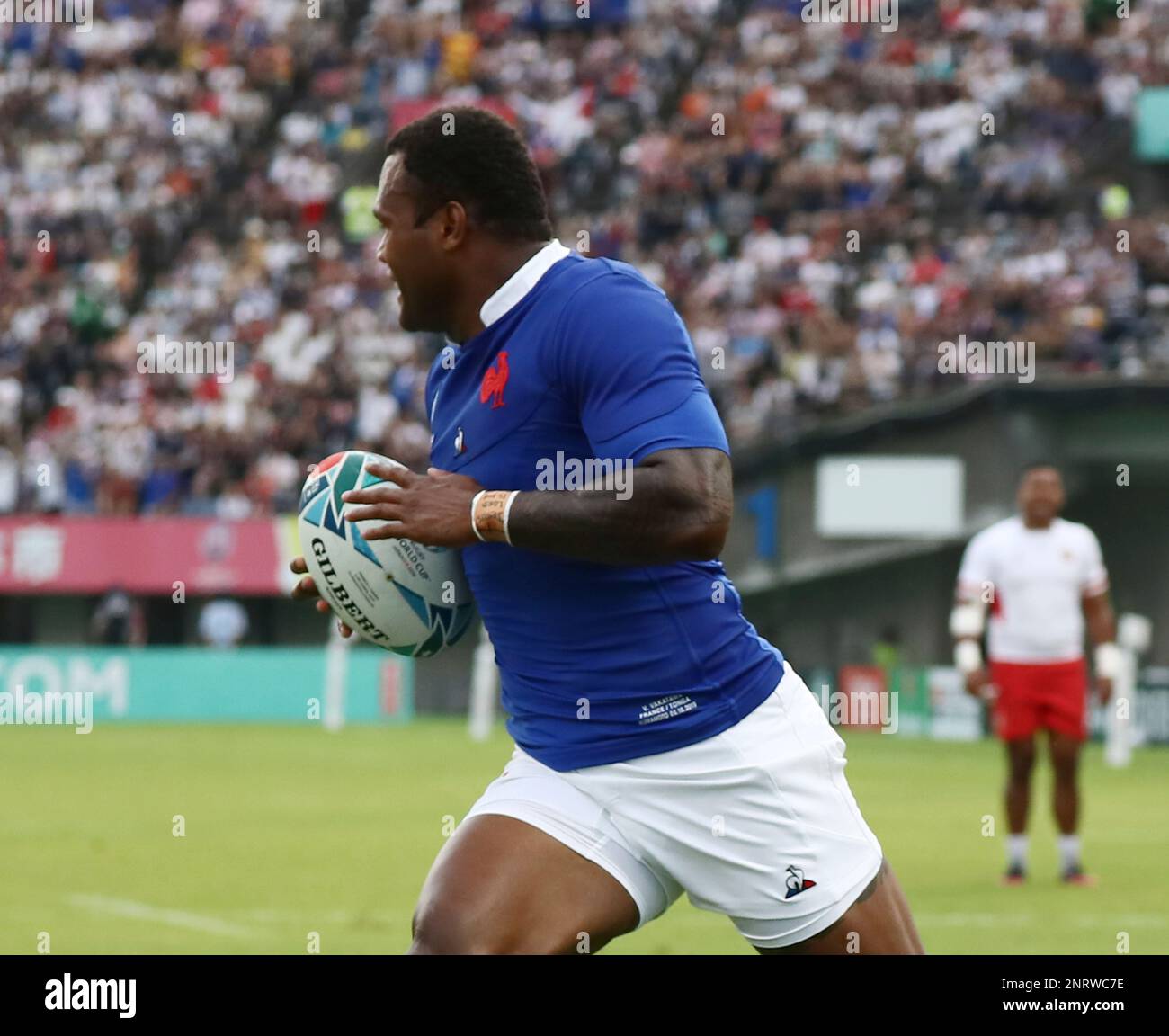 Virimi Vakatawa of France tries in the first half during the Rugby ...