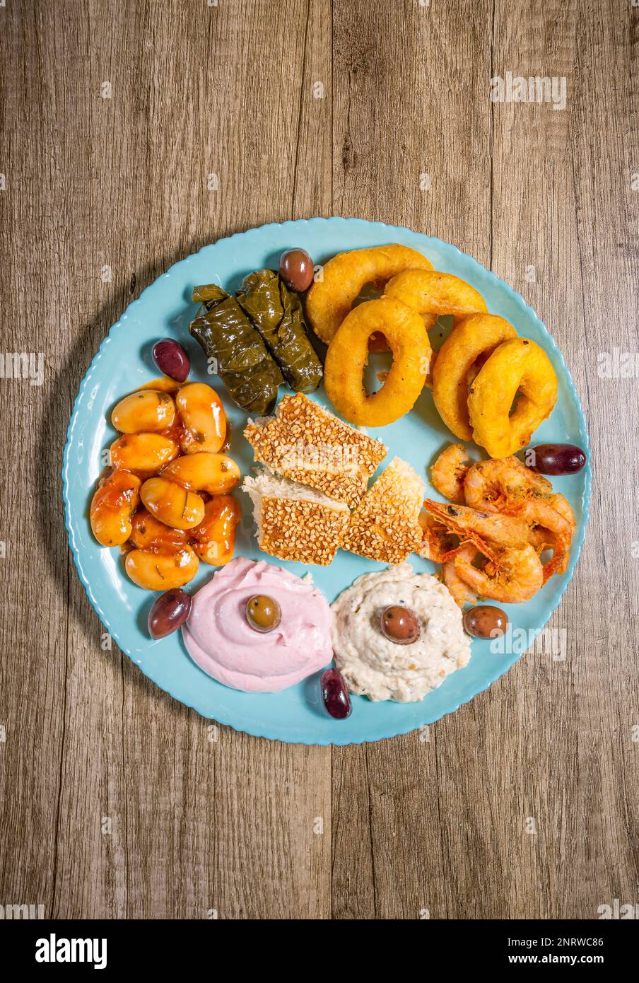 Greek traditional fasting food .Olives,beans,seafoods,traditional ...