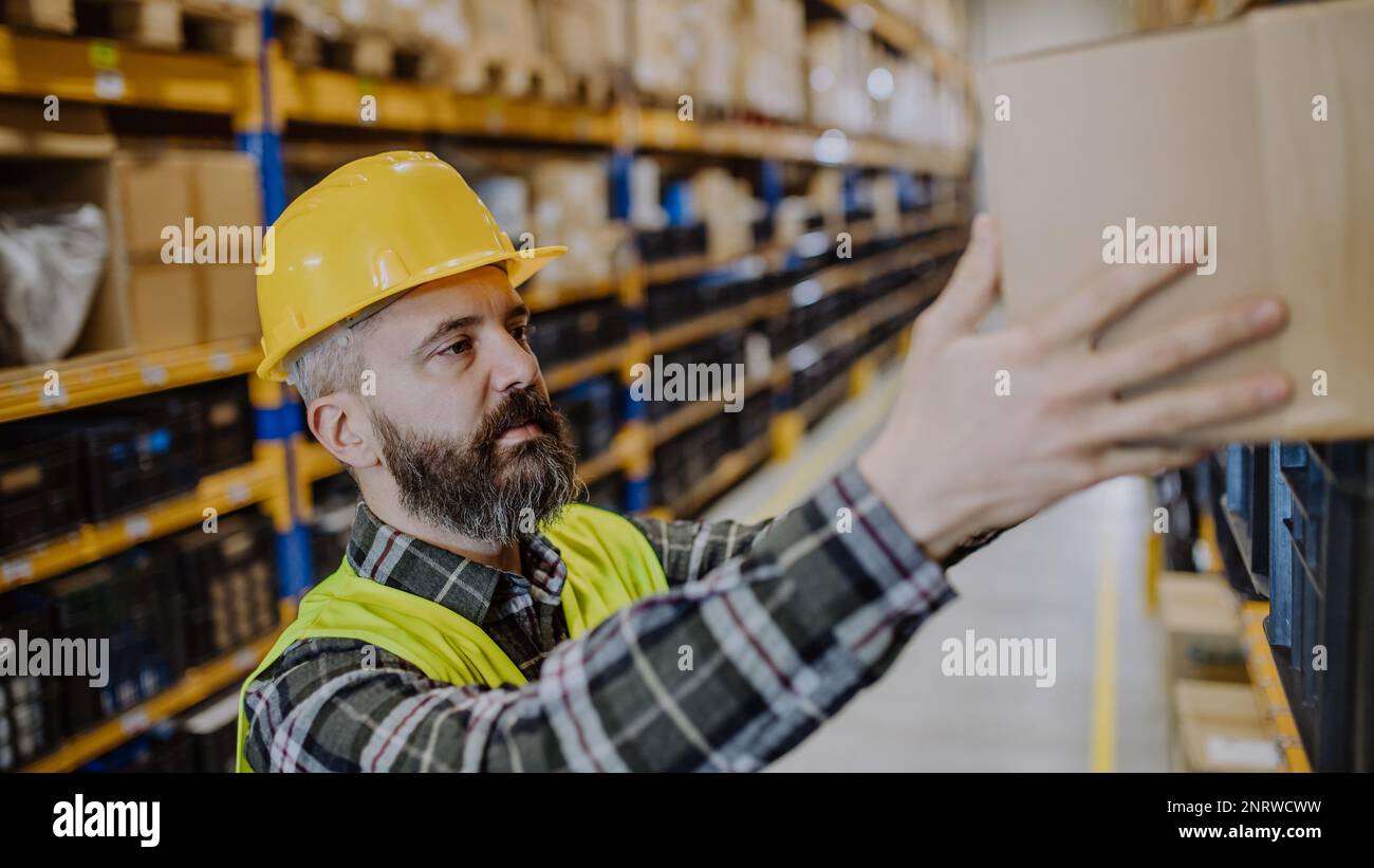 Warehouse worker checking up stuff in a warehouse Stock Photo - Alamy