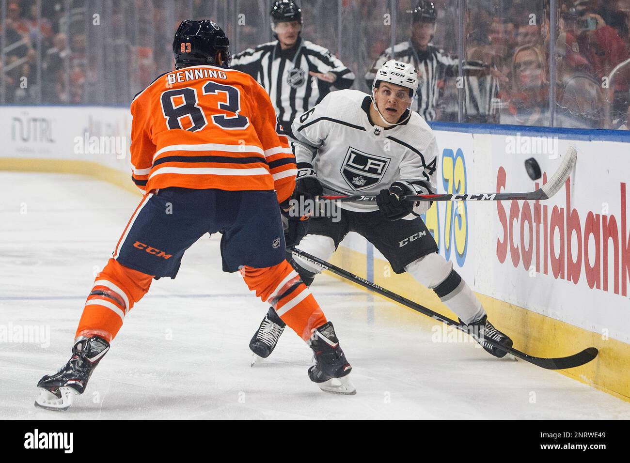 Los Angeles Kings' Blake Lizotte (46) tries to get by Edmonton Oilers ...
