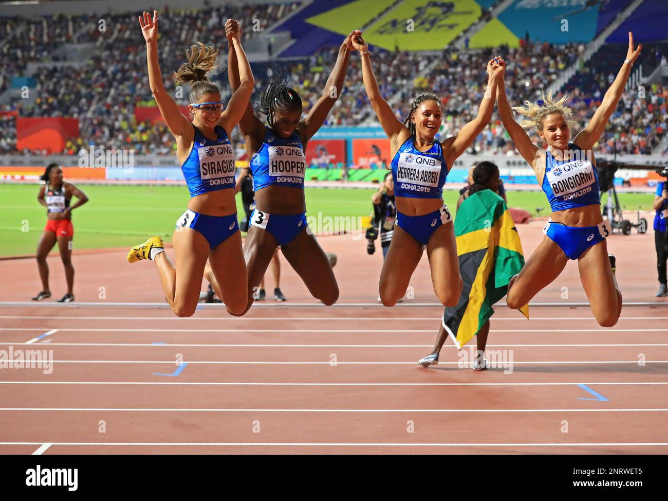 (L to R) Italy's Irene SIRAGUSA, Gloria HOOPER, Johanelis HERRERA ABREU ...
