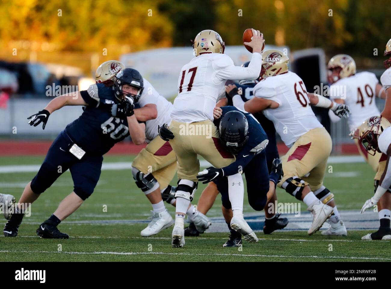 DURHAM, NH - OCTOBER 05: UNH Wildcats linebacker Oleh Manzyk (50) sacks ...