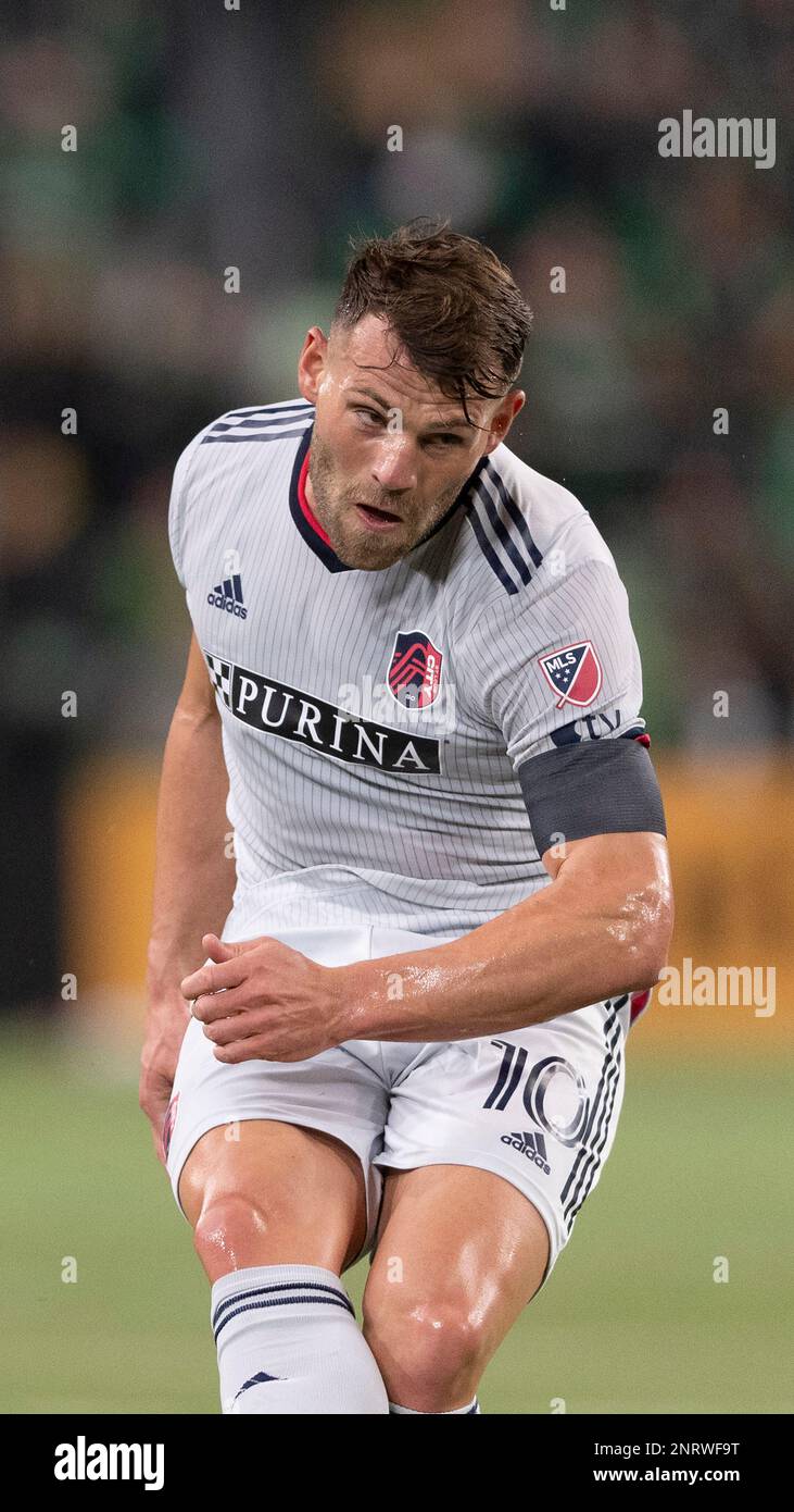 St. Louis City FC midfielder Eduard Löwen competes against Austin FC ...