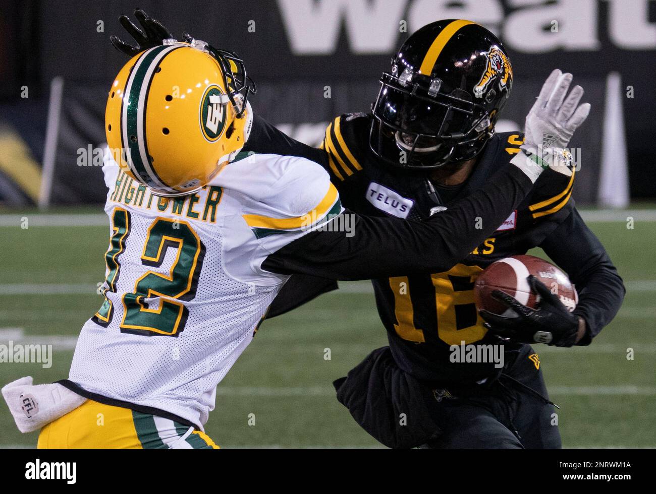Hamilton Tiger Cats wide receiver Brandon Banks (16) gets a hand into ...