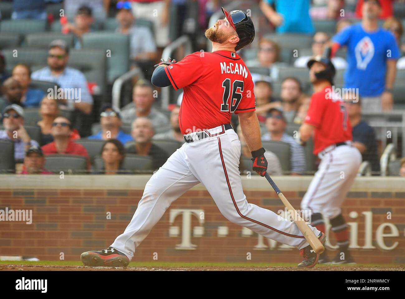 ATLANTA, GA – OCTOBER 04: Atlanta Braves catcher Brian McCann (16) pops ...