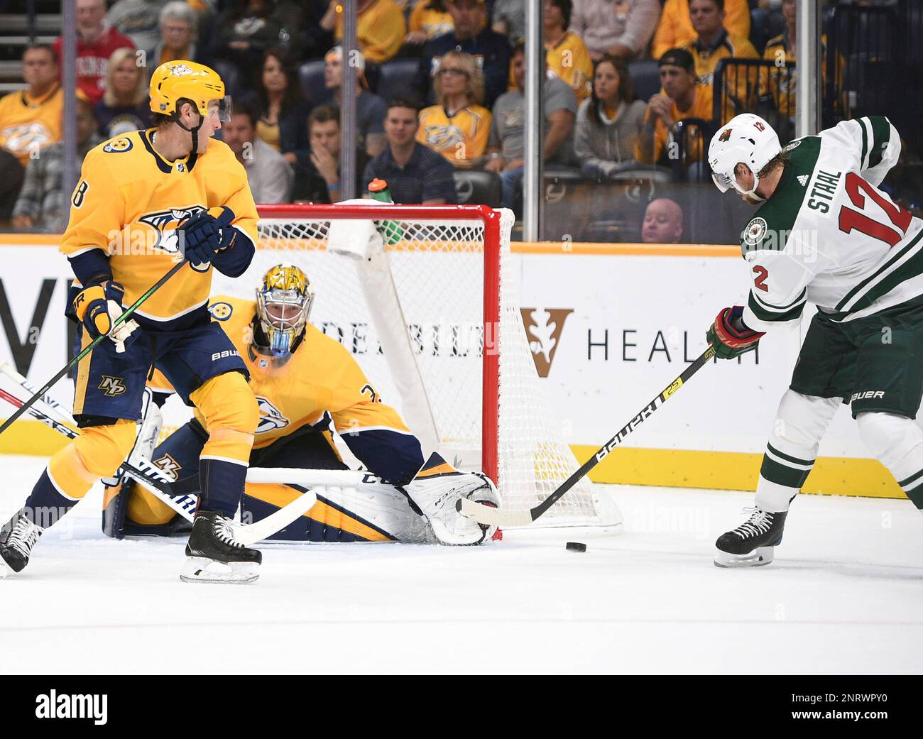 October 3, 2019; Nashville Predators goaltender Pekka Rinne (35) blocks ...