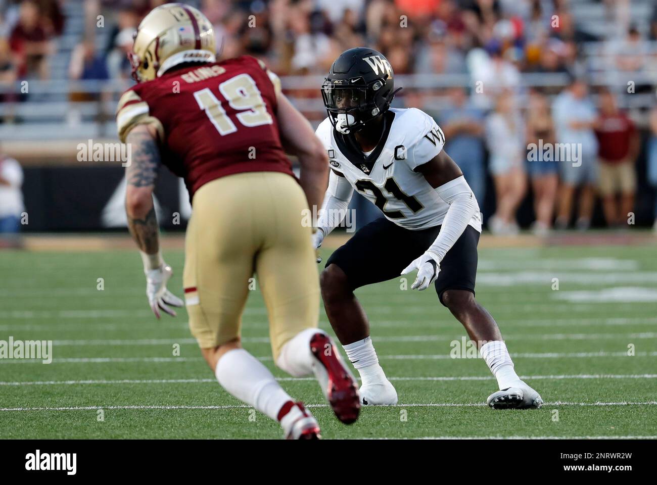 CHESTNUT HILL, MA - SEPTEMBER 28: Wake Forest Demon Deacons defensive ...