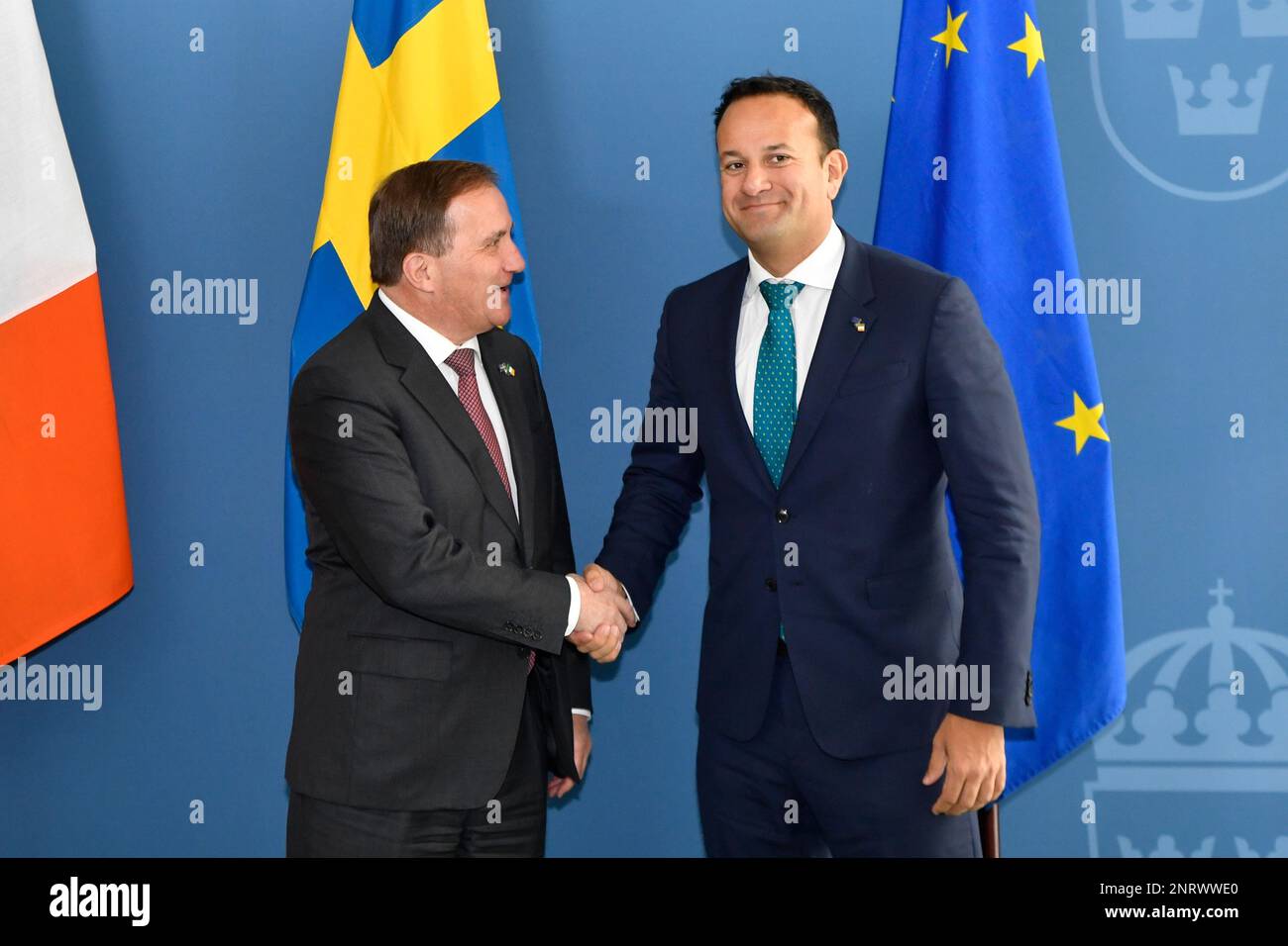 Swedish Prime Minister Stefan Lofven, left, welcomes Irish Taoiseach ...