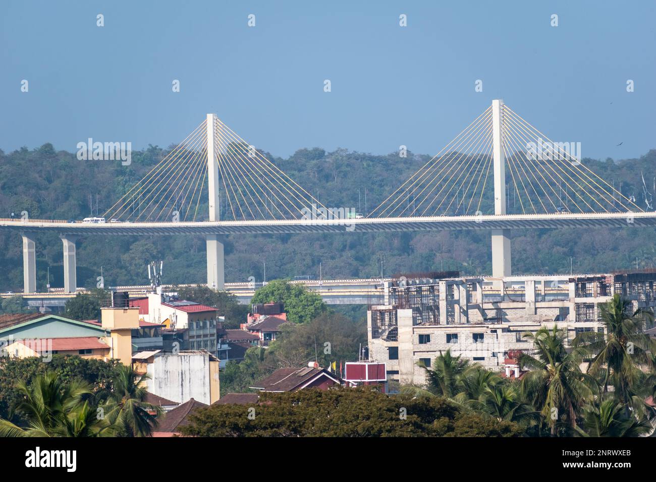 Panjim, Goa, India - January 2023: A view of the cable stayed Atal Setu ...