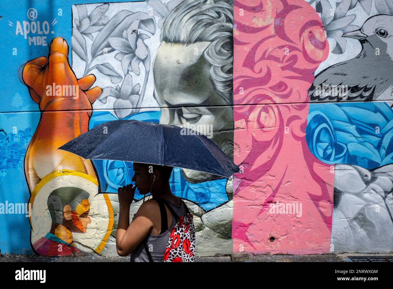Street art, mural, graffiti, Comuna 13, Medellín, Colombia Stock Photo ...