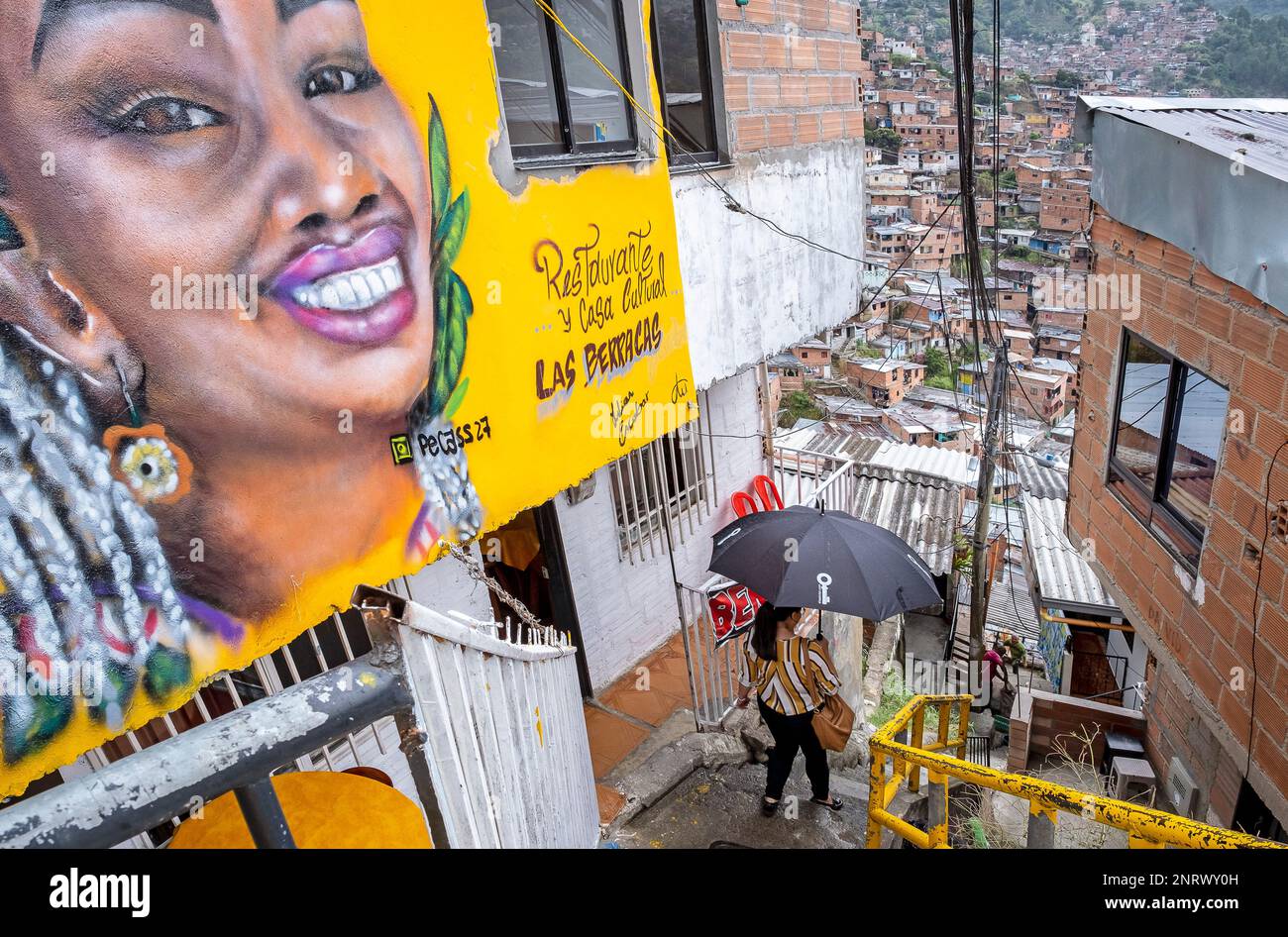 Street art, mural, graffiti, Comuna 13, Medellín, Colombia Stock Photo ...