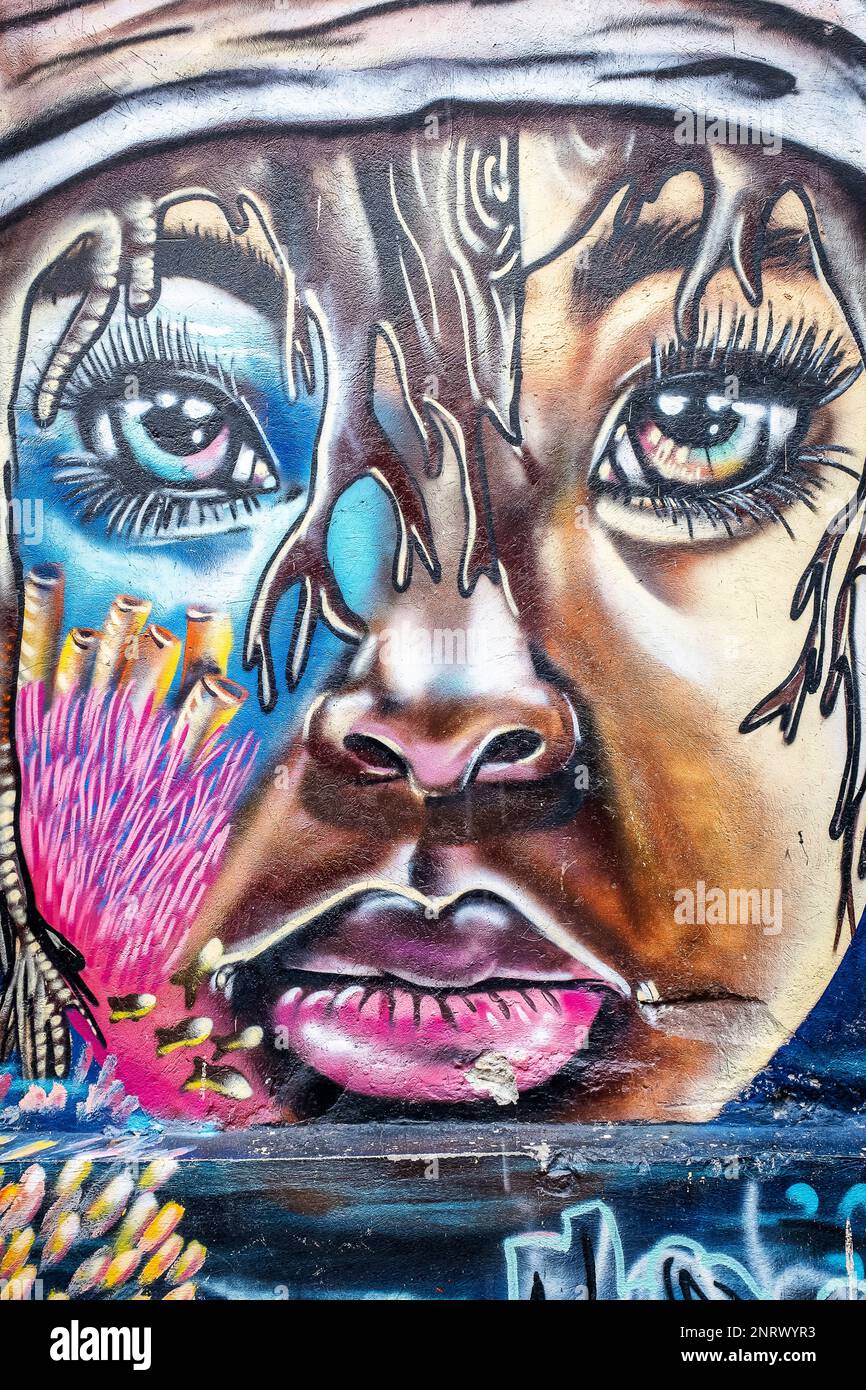 Street art, mural, graffiti, Comuna 13, Medellín, Colombia Stock Photo ...