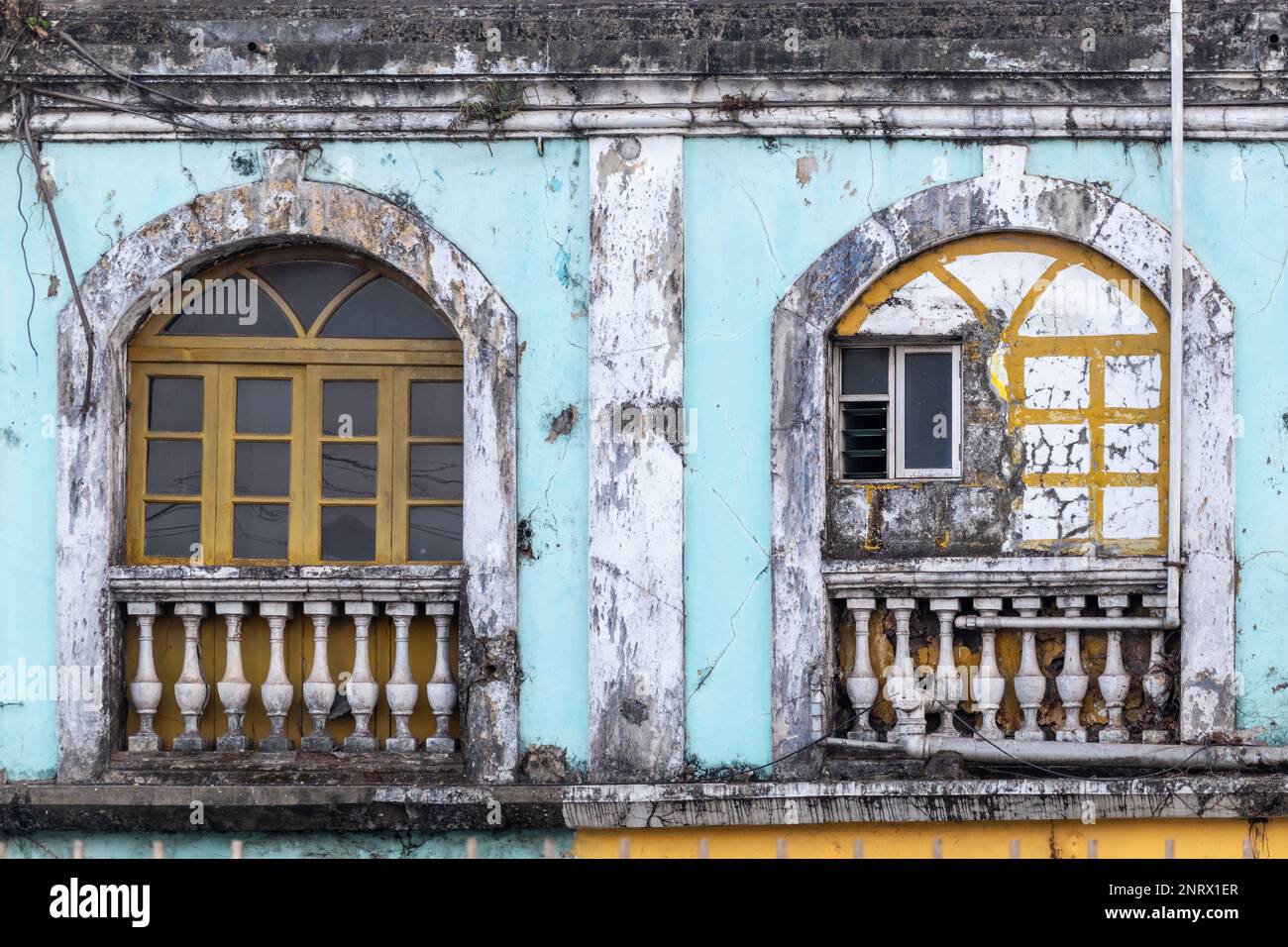 Panjim, Goa, India - January 2023: Detail of weathered windows of a ...