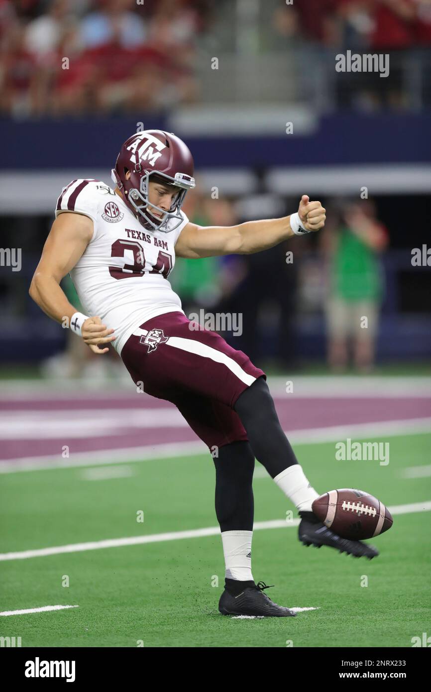 ARLINGTON, TX - SEPTEMBER 28: Texas A&M Aggies punter Braden Mann (34 ...