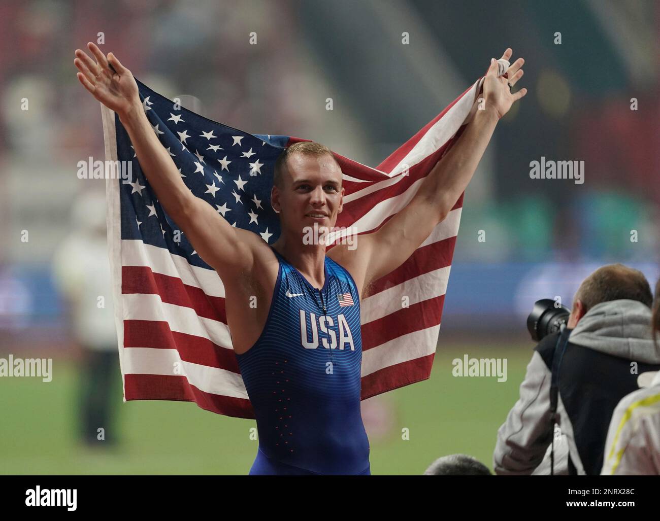 U.S. Sam KENDRICKS celebrates after winning in Pole Vault Men of IAAF ...