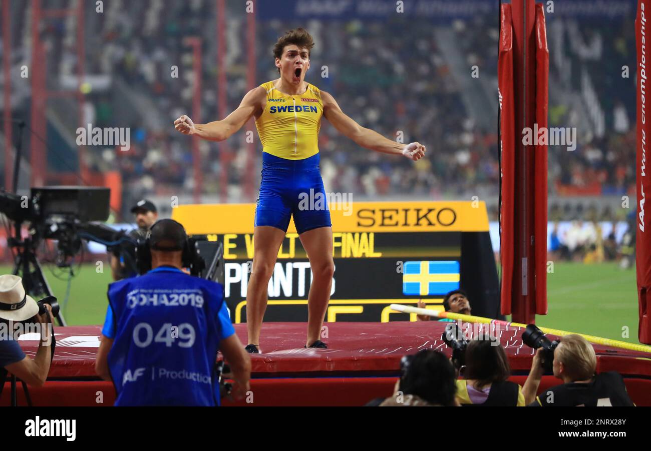 Sweden's Armand DUPLANTIS reacts after suceeding his jump in Pole Vault ...