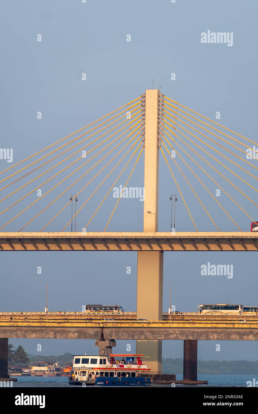 Panjim, Goa, India - January 2023: Tourist boats on the Mandovi river ...