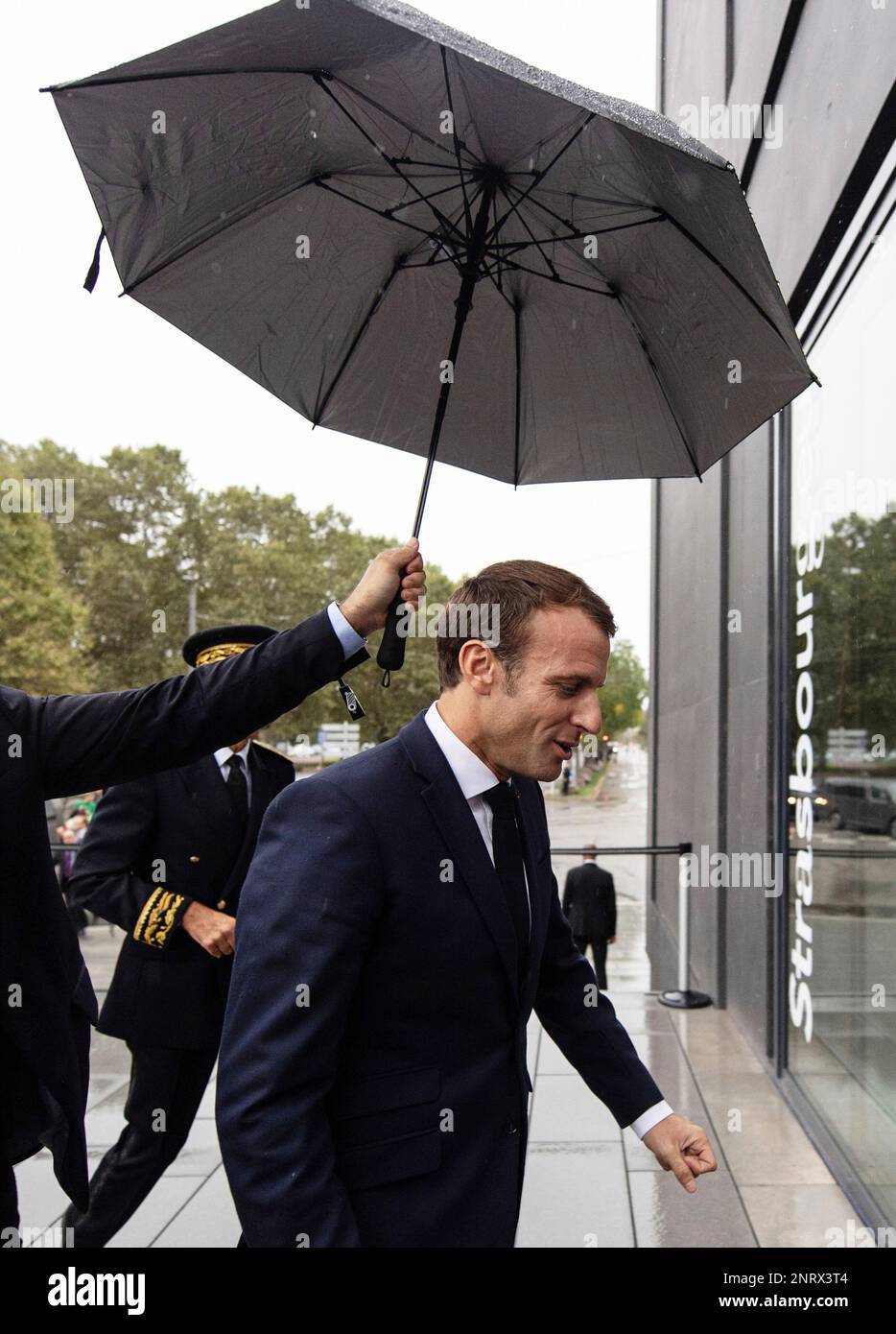 French President Emmanuel Macron arrives to inaugurate of the new ...