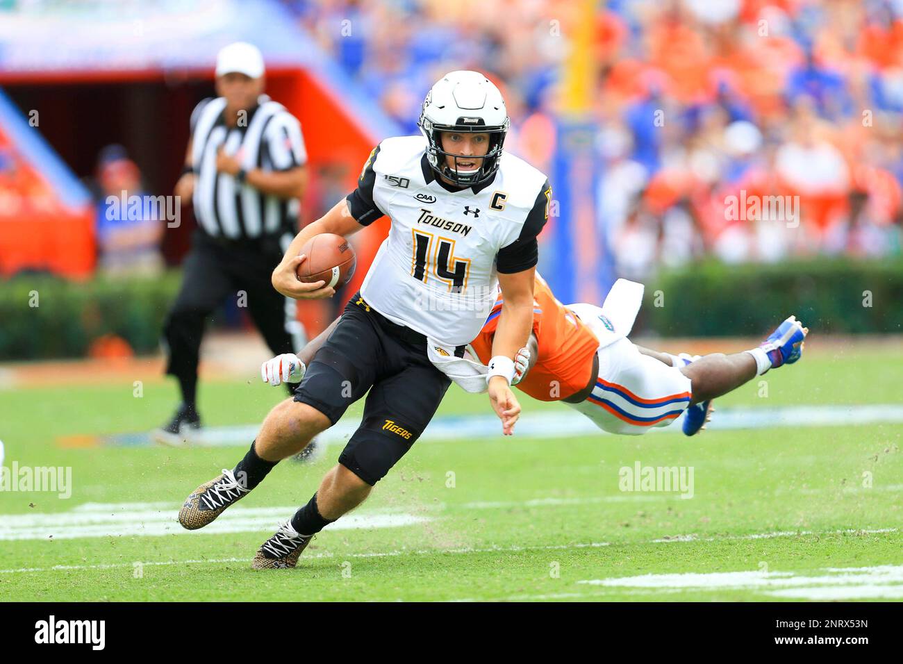 Towson Tigers quarterback Tom Flacco (14) against the Florida Gators during an NCAA college ...