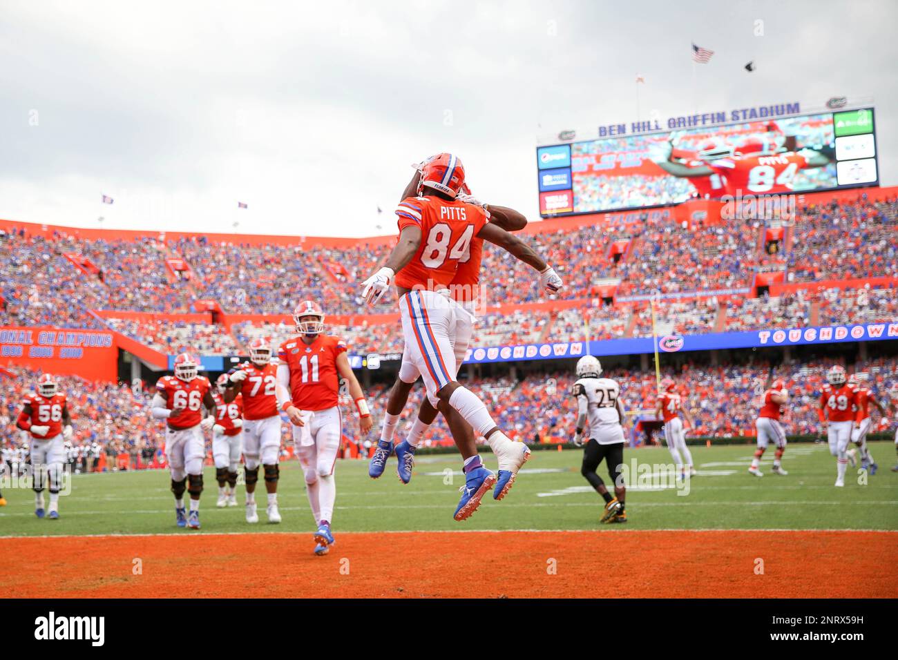 Florida Gators tight end Kyle Pitts (84) celebrates after catching a ...