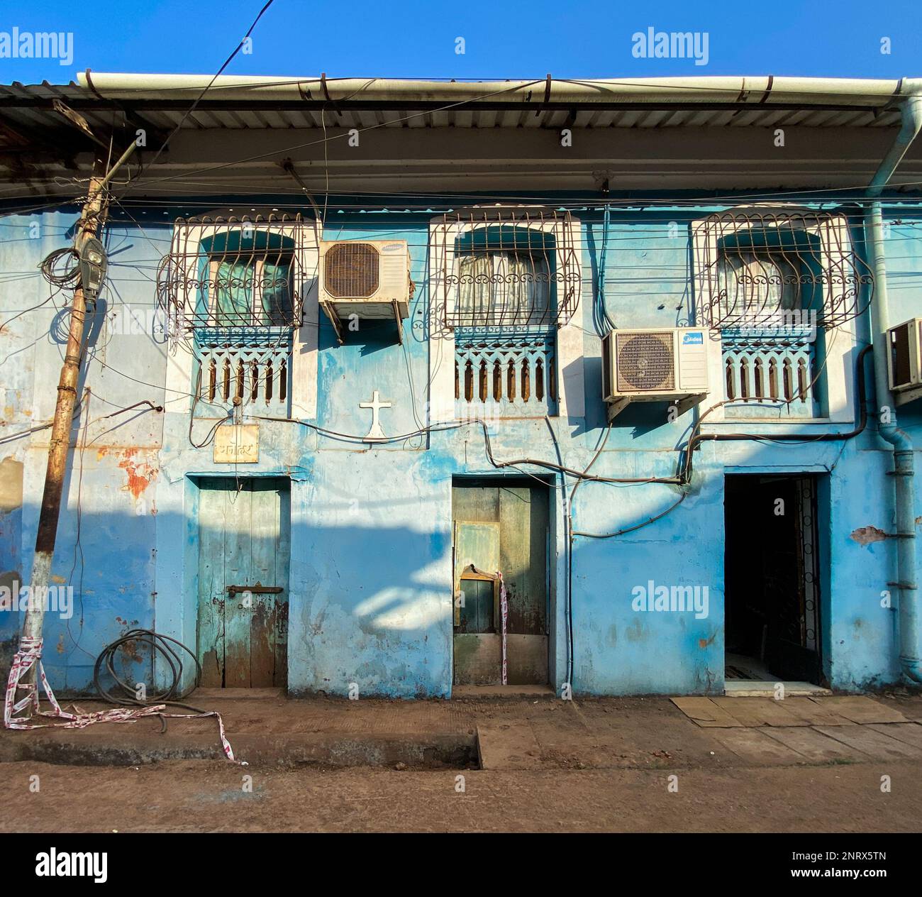Panjim, Goa, India - January 2023: Exterior facade of an old house with ...