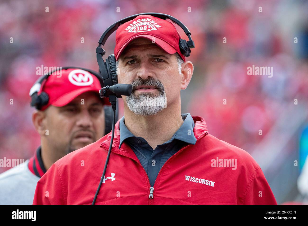 Wisconsin Badgers offensive coordinator Joe Rudolph looks on during an ...