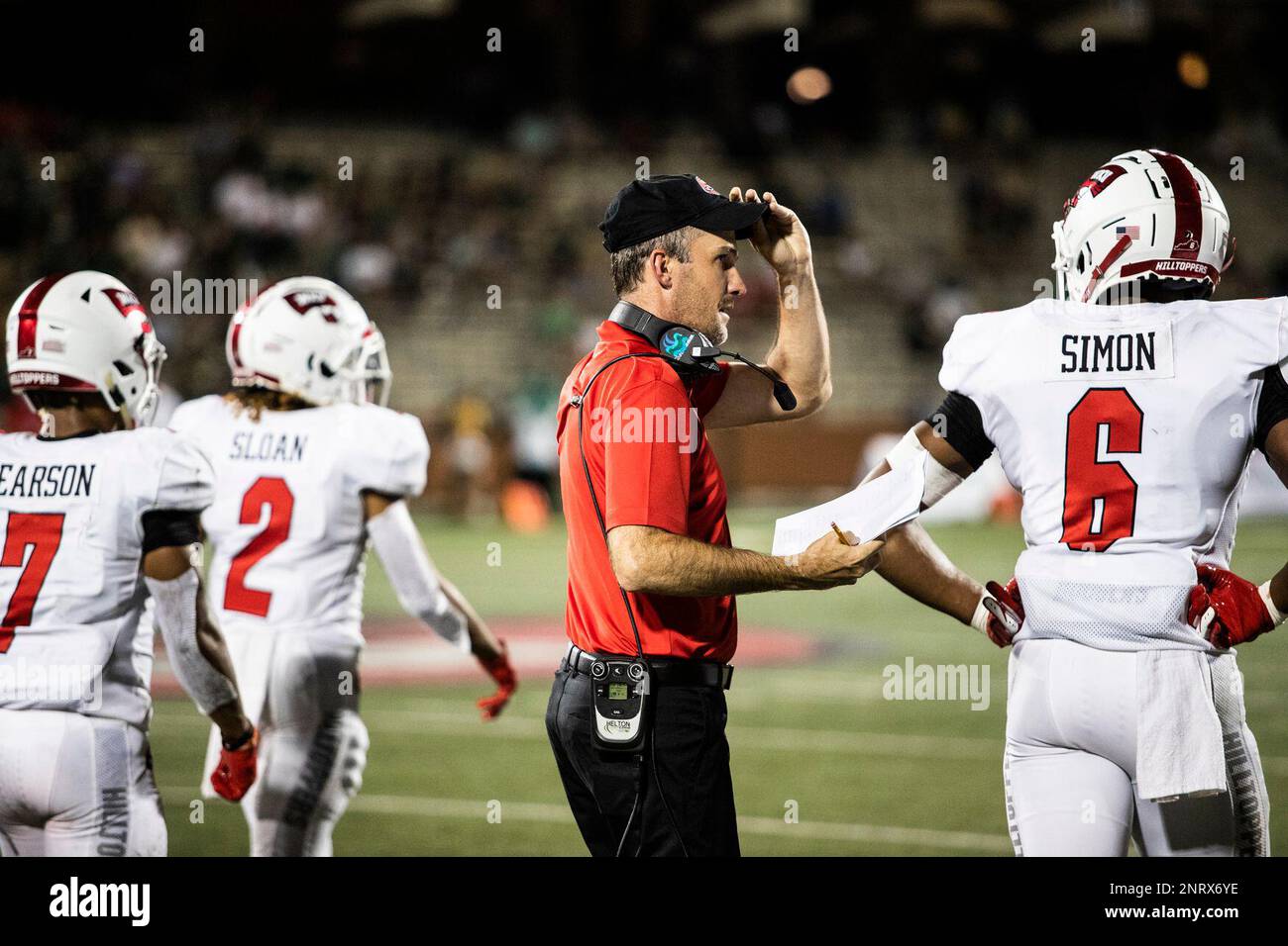 Western Kentucky Hilltoppers head coach Tyson Helton talks to Western ...