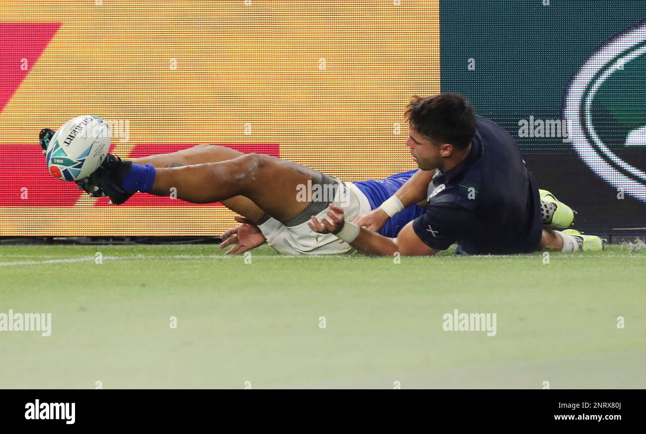 Ed Fidow (11) of Samoa gives a penalty try in the second half of the ...