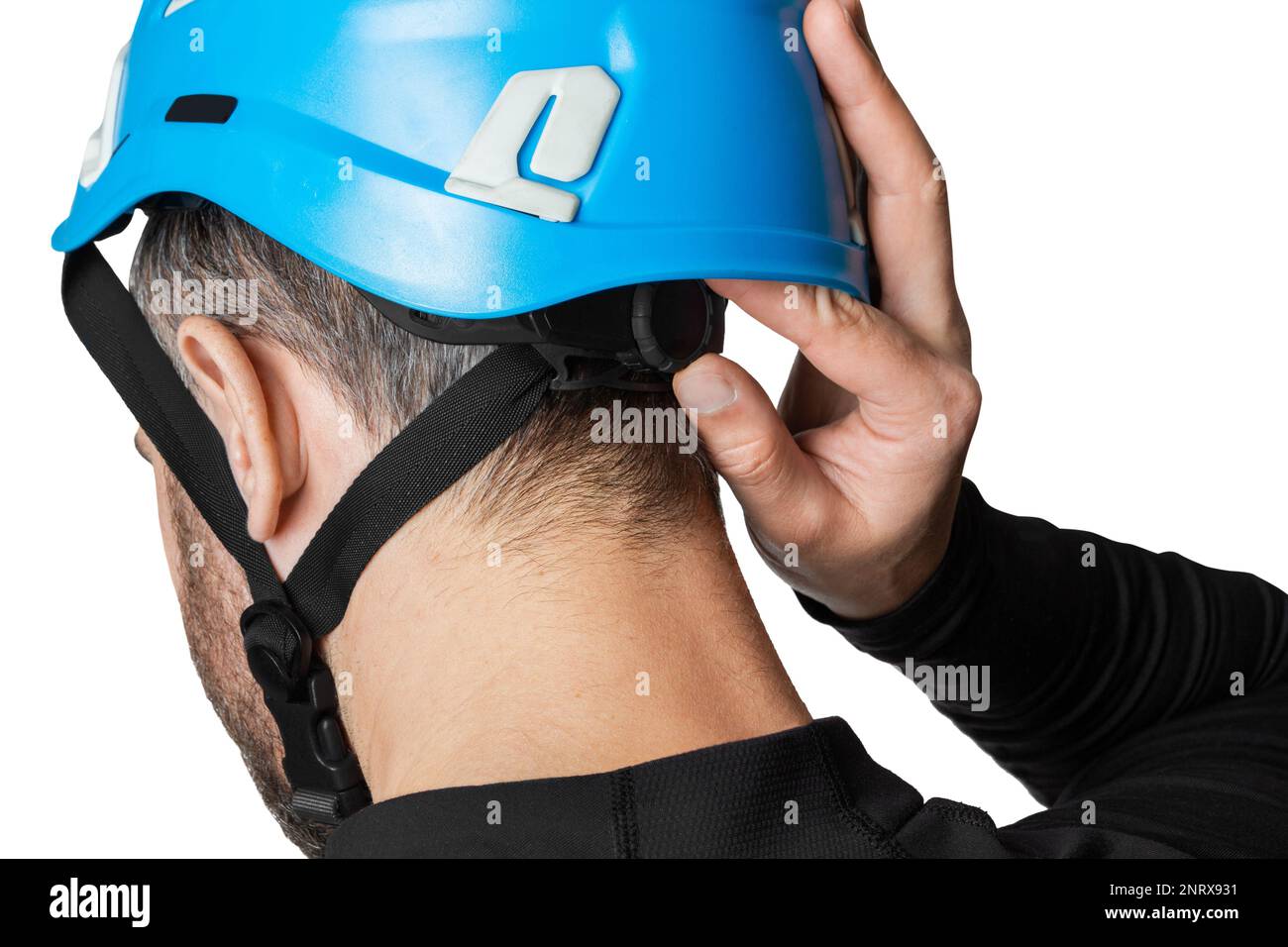 Man, tower worker. Work at height. Tourist, climber. Dressing and ...