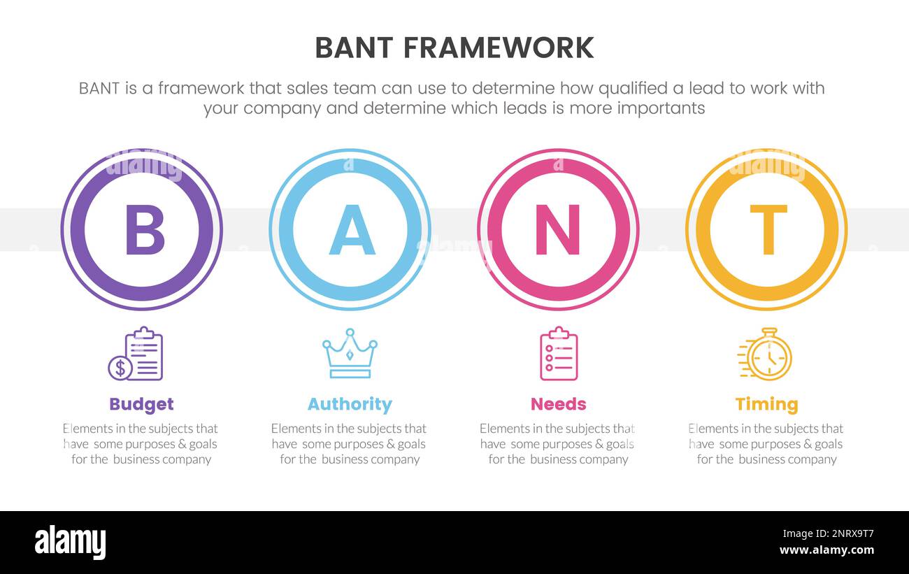 bant sales framework methodology infographic with big circle timeline information concept for ...