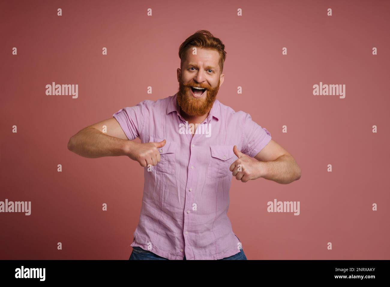 Ginger white man with beard screaming and pointing fingers at himself ...