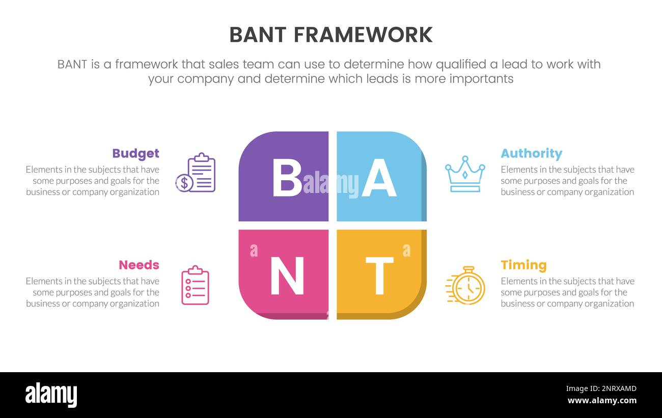 bant sales framework methodology infographic with rectangle center ...