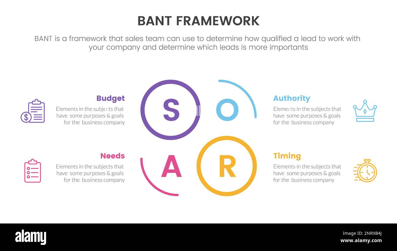 bant sales framework methodology infographic with circle center shape ...